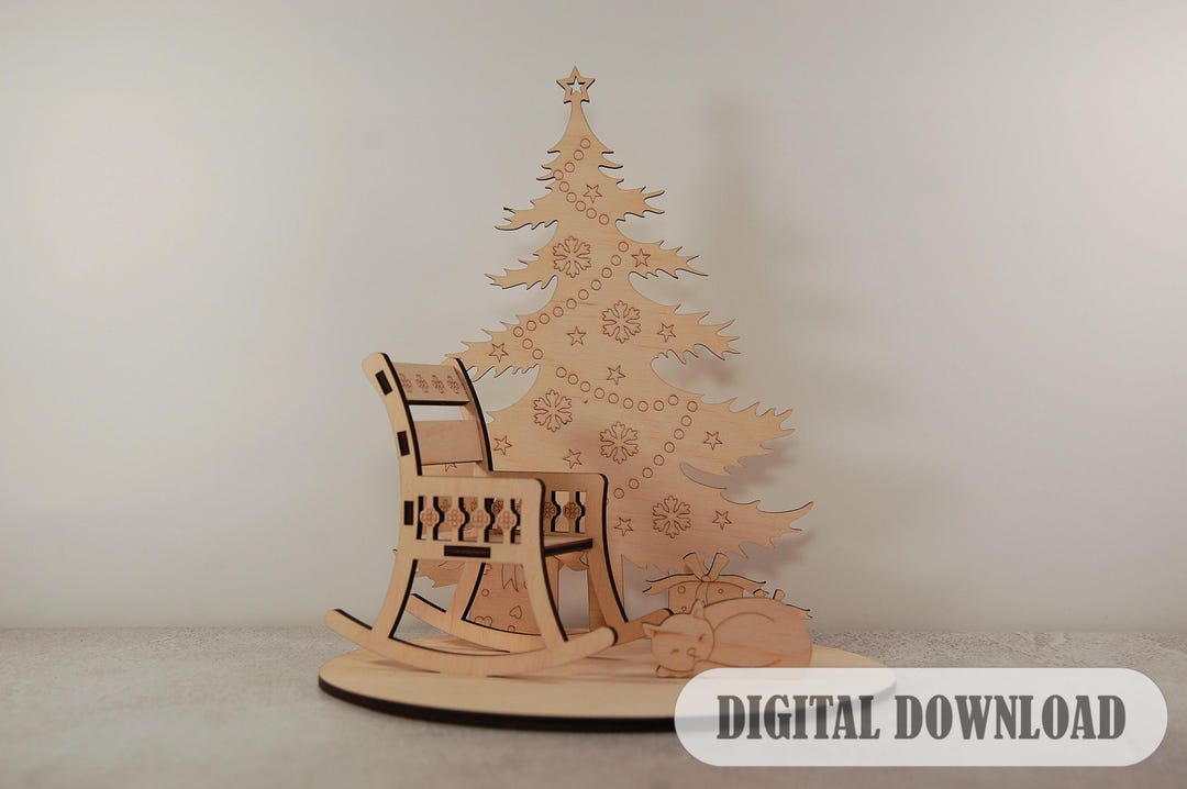 Laser Cut Christmas Rocking Chair, Christmas Tree Composition Svg ...