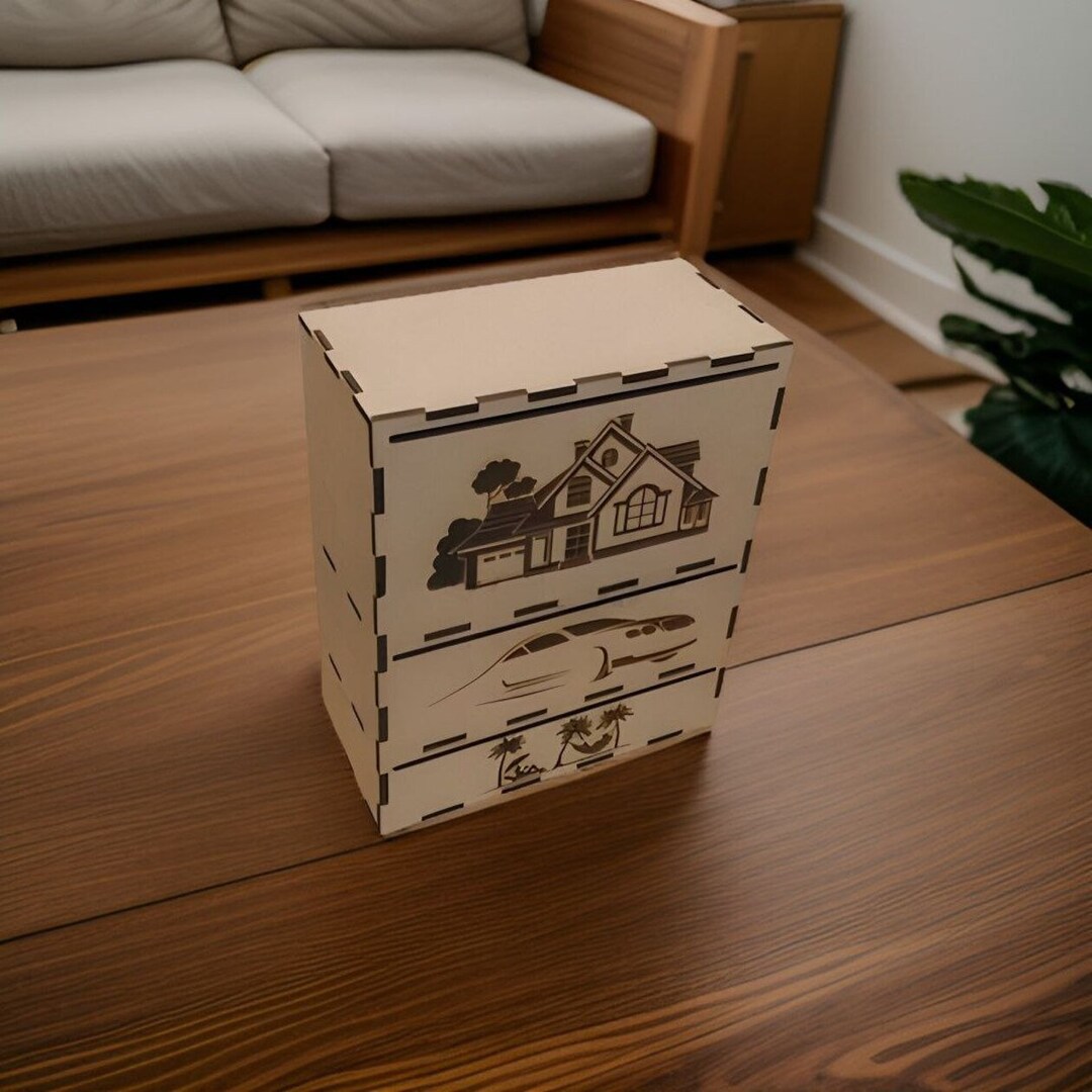 Laser Cut Wooden Piggy Bank Box, Money Saving Box, Cash and Coins Box ...