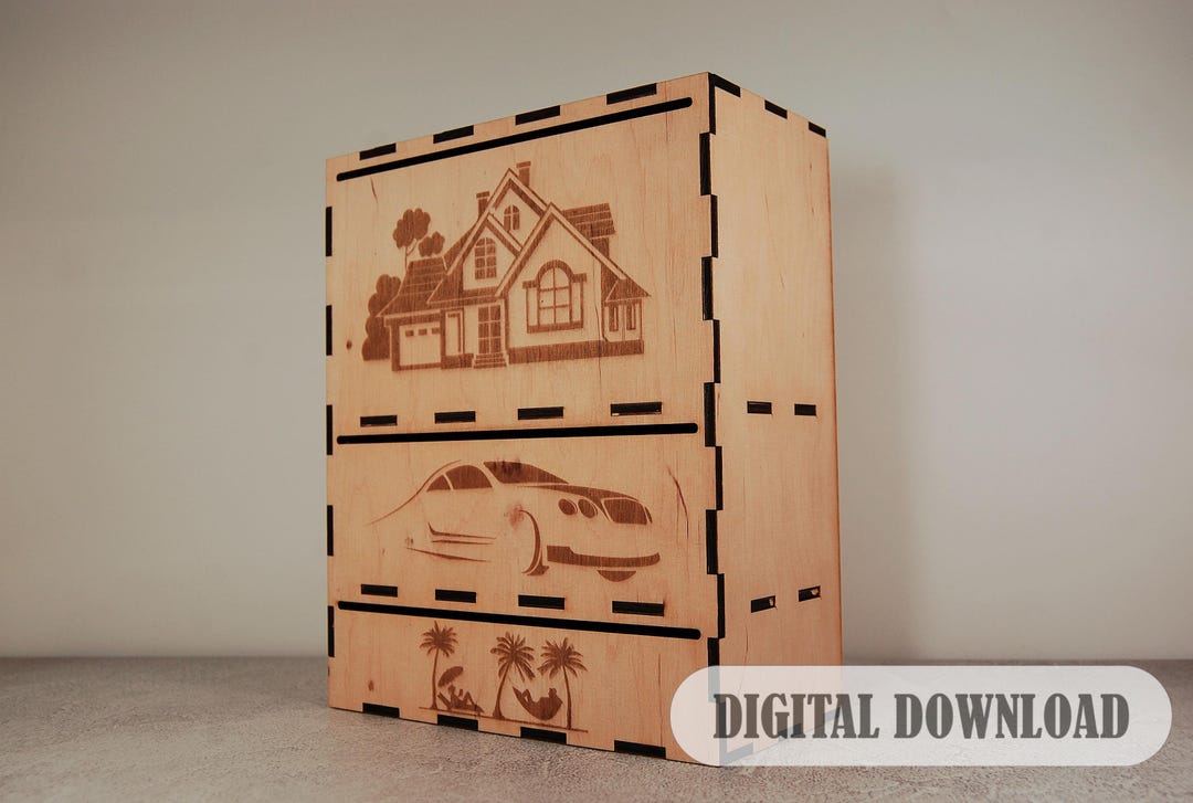 Laser Cut Wooden Piggy Bank Box, Money Saving Box, Cash and Coins Box ...