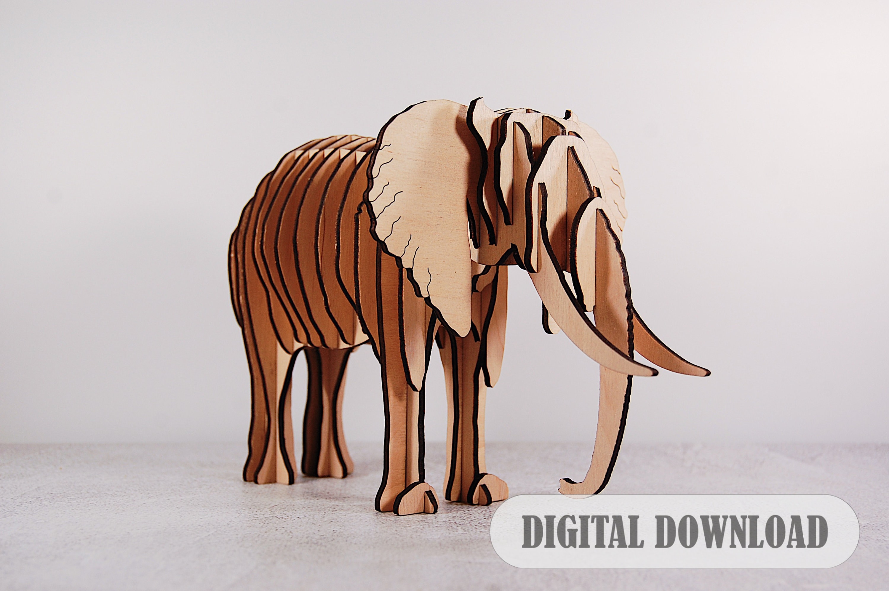 Laser Cut Wooden Elephant 3D Puzzle: Animal Model Template (digital ...