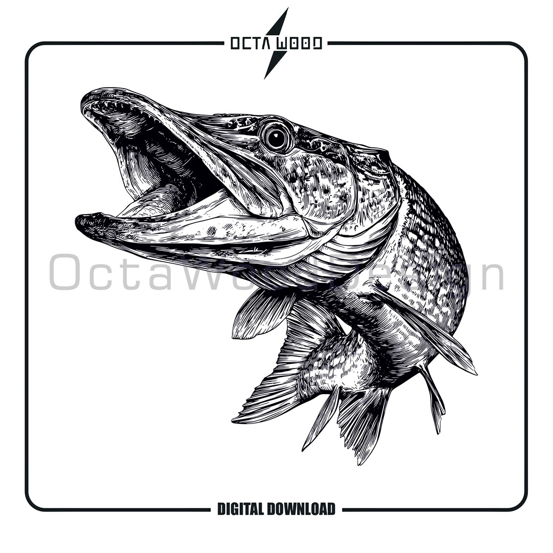 Pike SVG, Fishing Vector Design, Cutting Board PNG, Laser Engraving ...