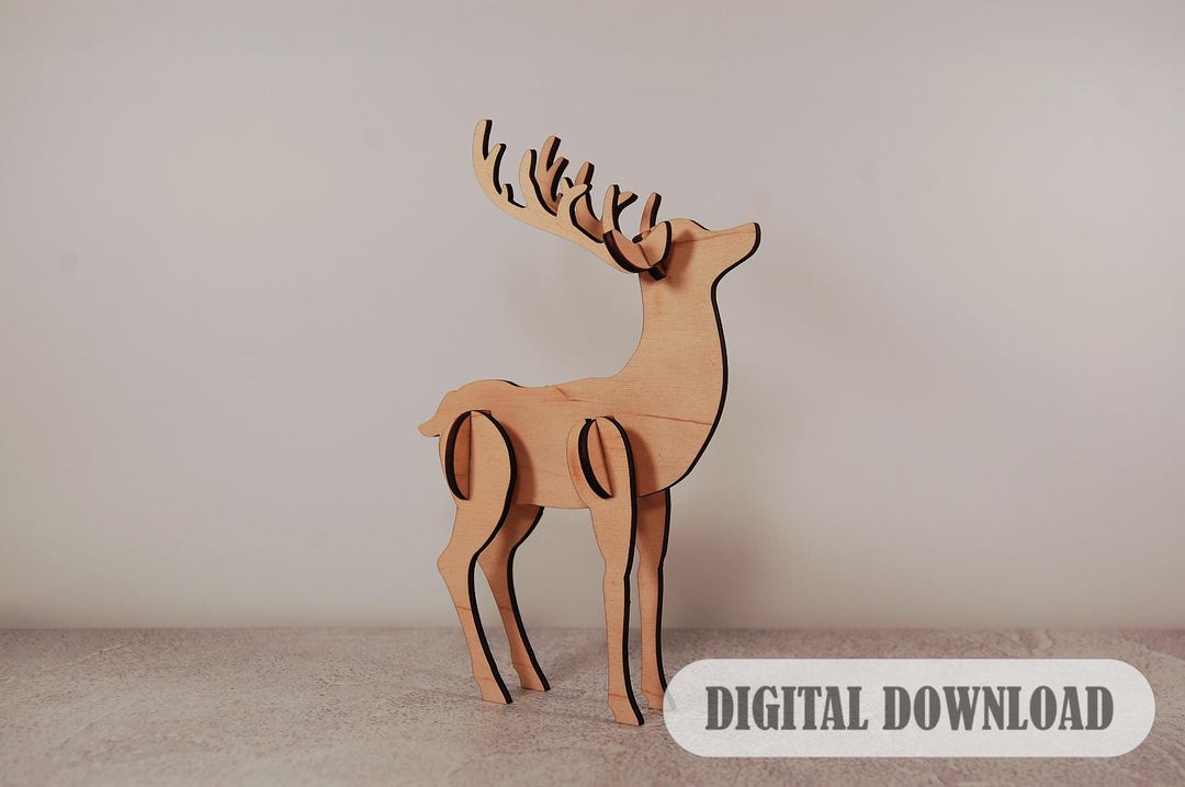 Laser Cut Wooden Reindeer 3D Puzzle: Christmas Decoration Template ...