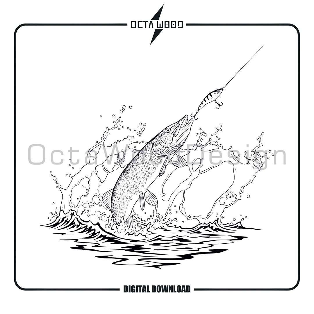 Pike SVG, Fishing Vector Design, Cutting Board PNG, Laser Engraving ...