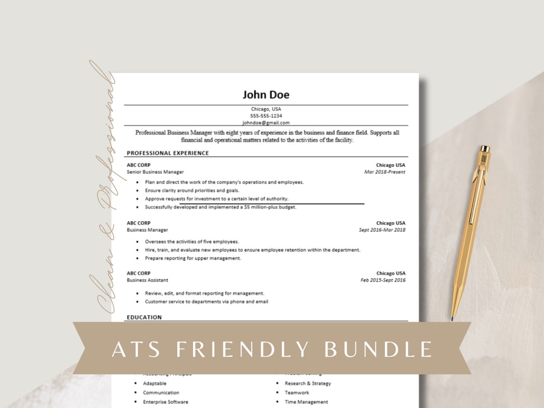 ATS Friendly Resume Template Word CV Template Word CV - Etsy