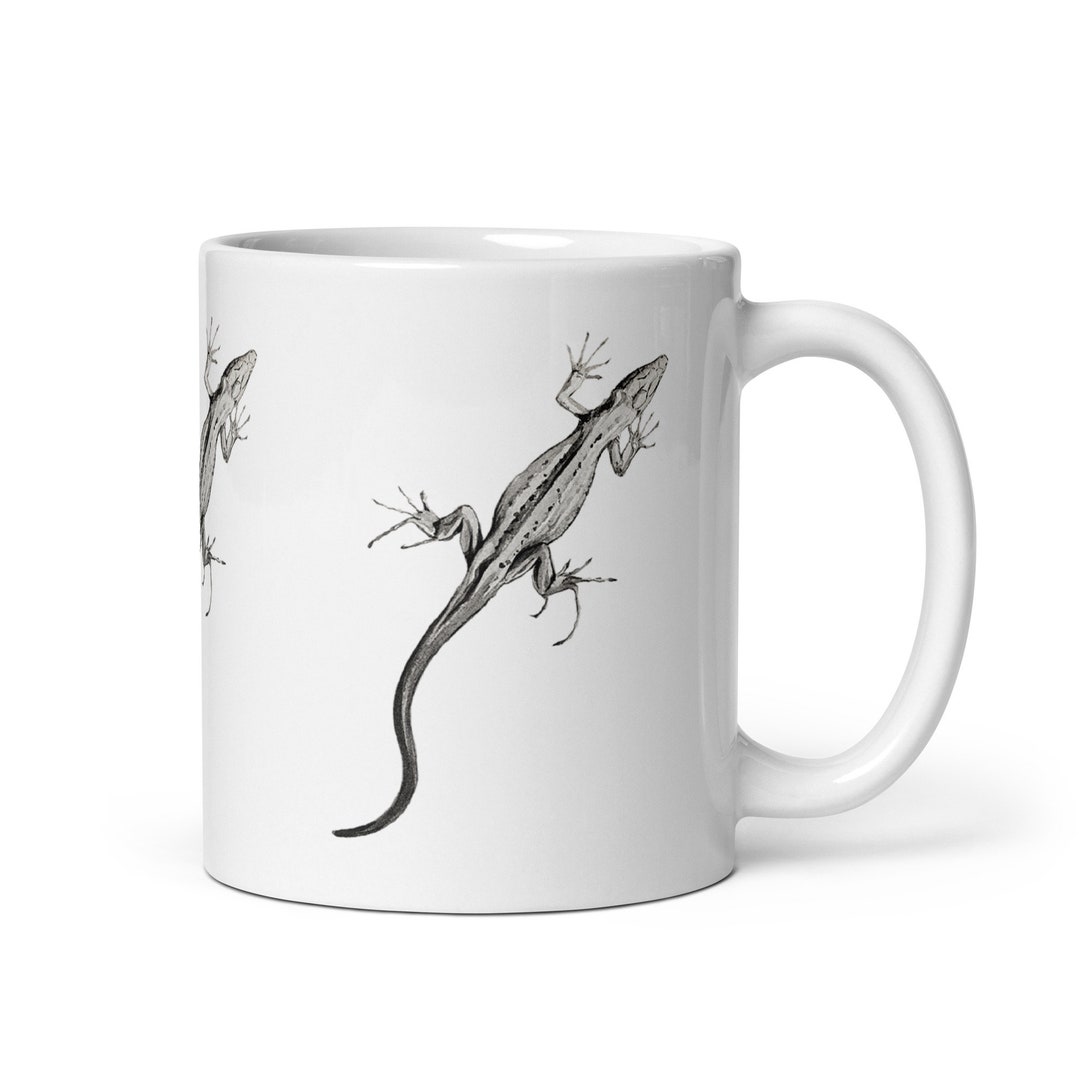 White Glossy Mug, Vintage Art ‘lizard’ by Julie De Graag, Coffee and ...