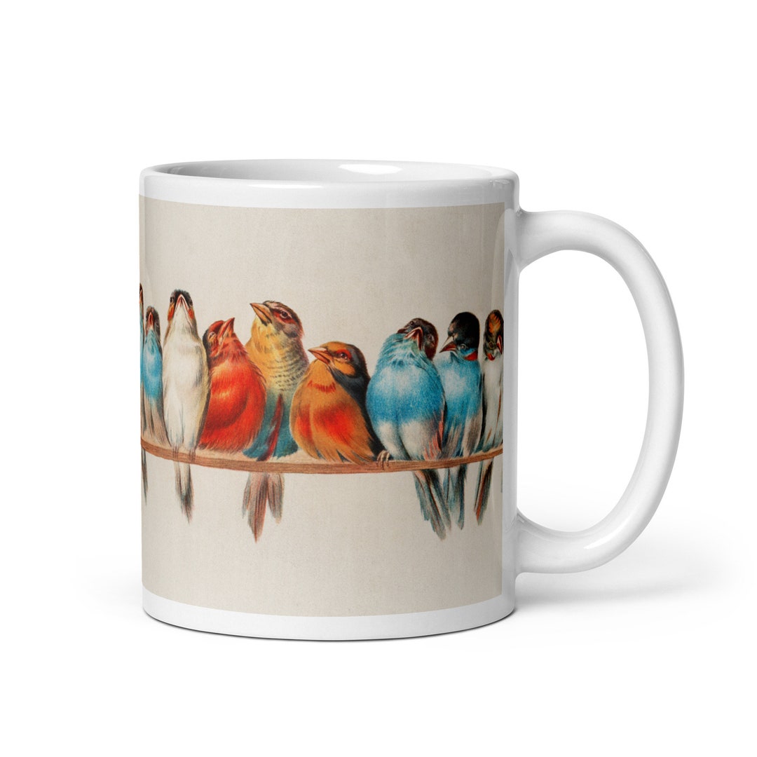 White Glossy Mug, Vintage Art 'A Perch of Birds' by Hector Giacomelli ...