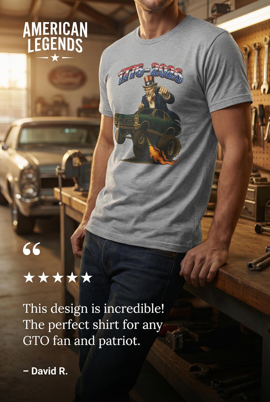 1966 Pontiac GTO Uncle Sam T Shirt, Classic American Muscle Car Tee ...