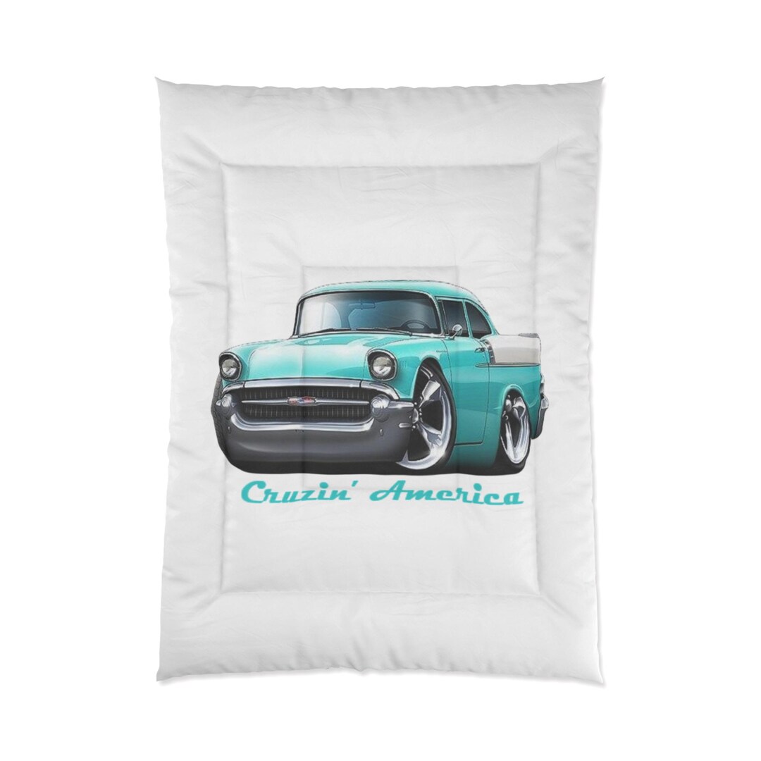 1957 Chevy Vintage Car Comforter, Retro Car Bedding, Classic Car ...