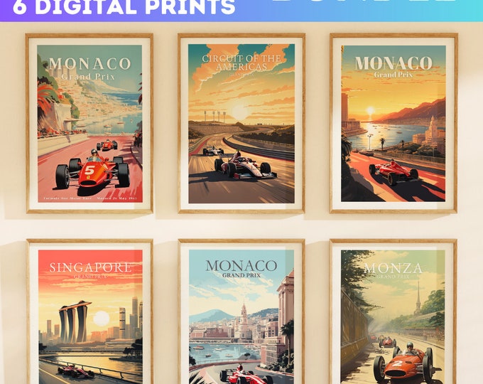 Formula 1 Posters BUNDLE Set of 6 Retro Travel Poster Boyfriend Gift ...