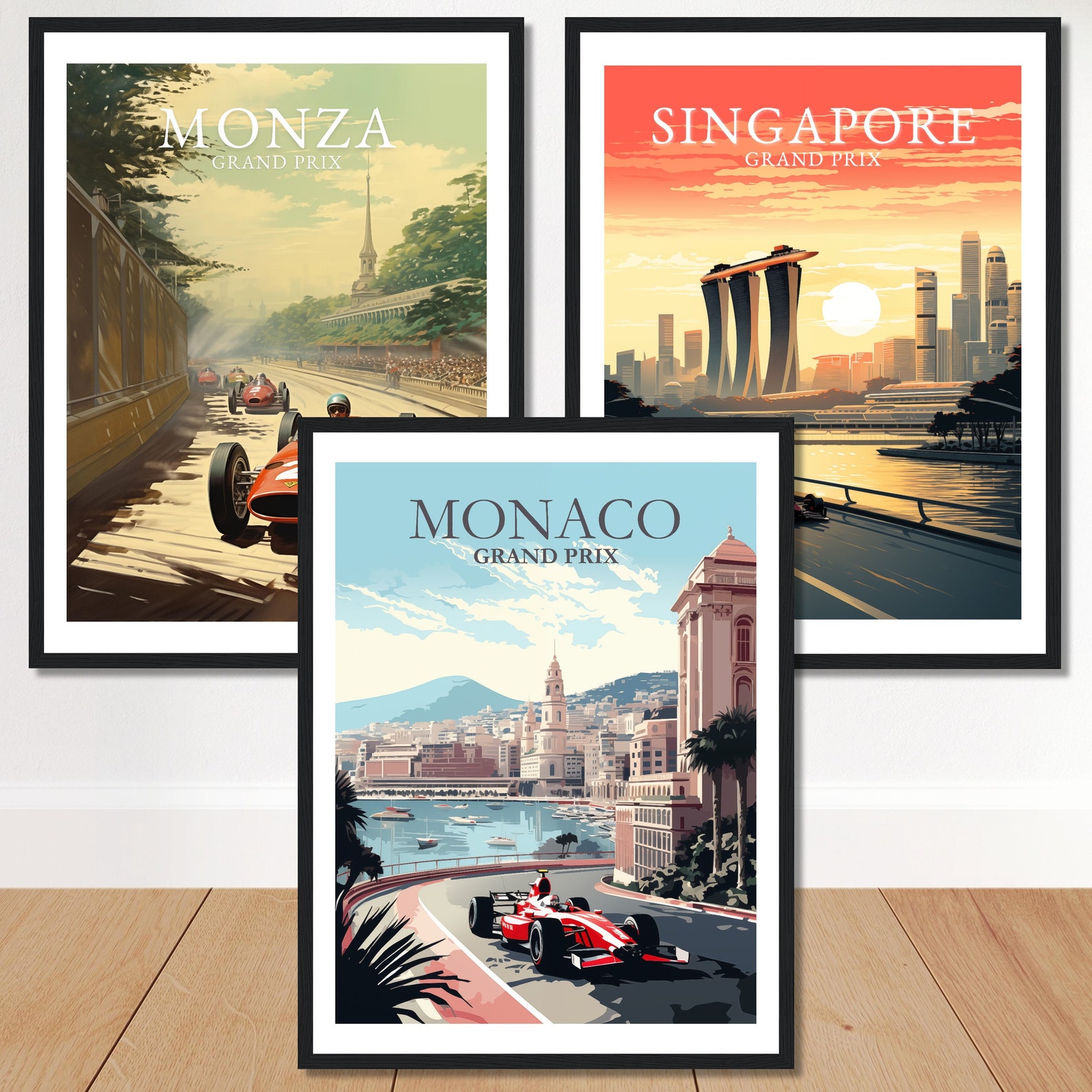 Formula 1 Posters BUNDLE Retro Travel Poster Boyfriend Gift Monaco ...
