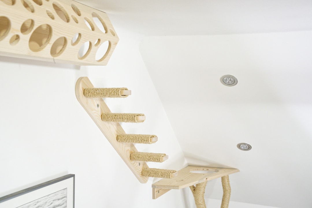 Wooden Wall-mounted Cat Ladder With Jute, Sisal Steps for Indoor ...