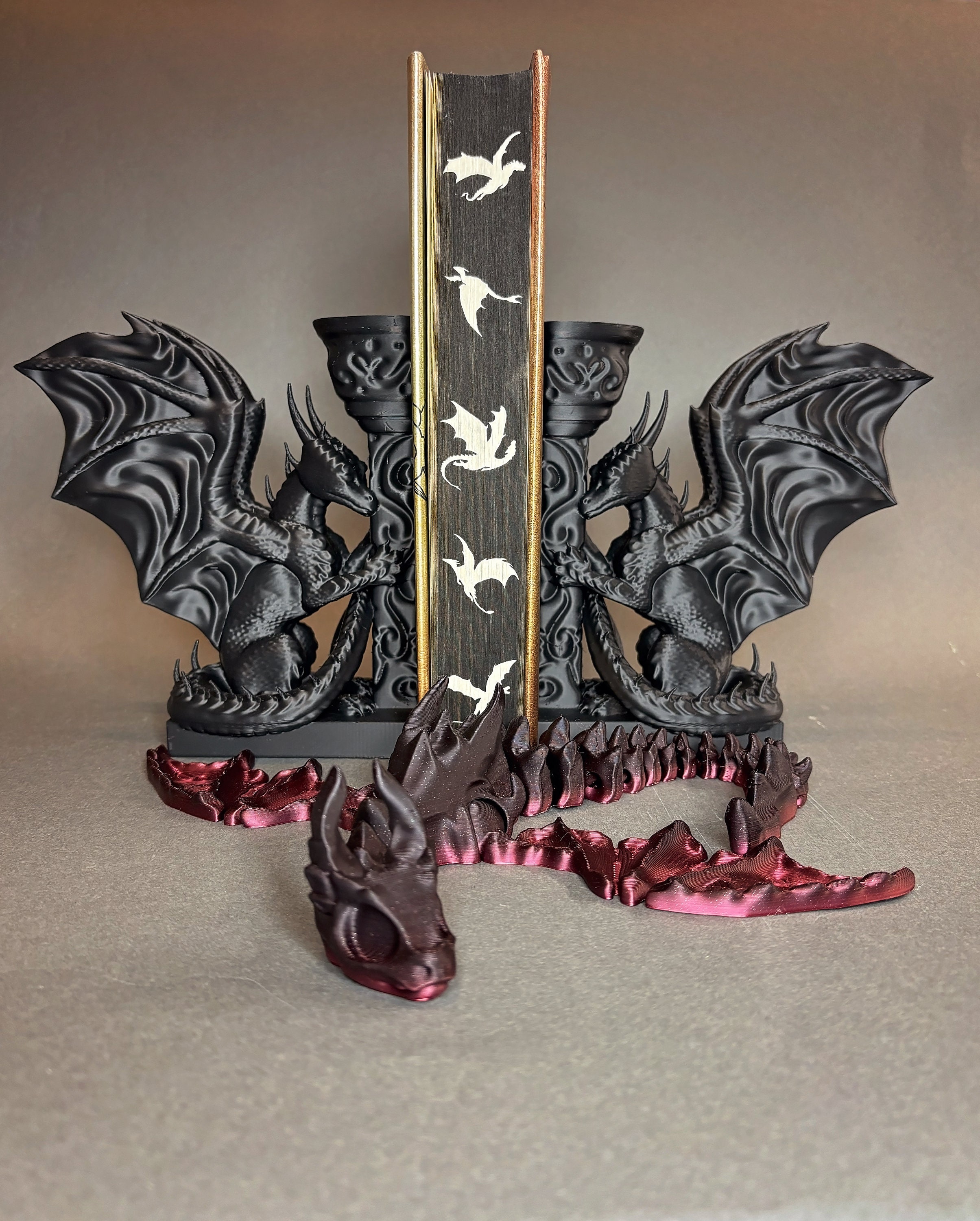 3D Printed Dragon Bookend Bundle Booktok Fourth Wing Iron Flame ...