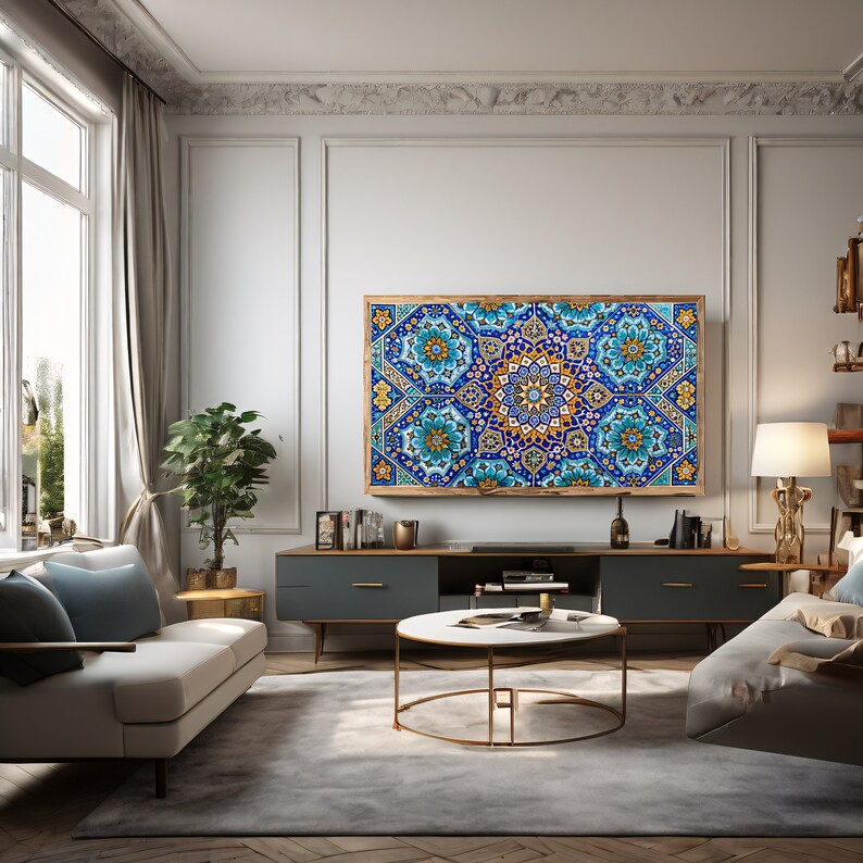 Frame TV Art Persian Tiles With Mandala Centerpiece, Samsung Frame Tv ...