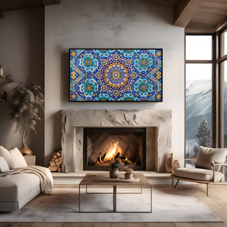 Frame TV Art Persian Tiles With Mandala Centerpiece, Samsung Frame Tv ...