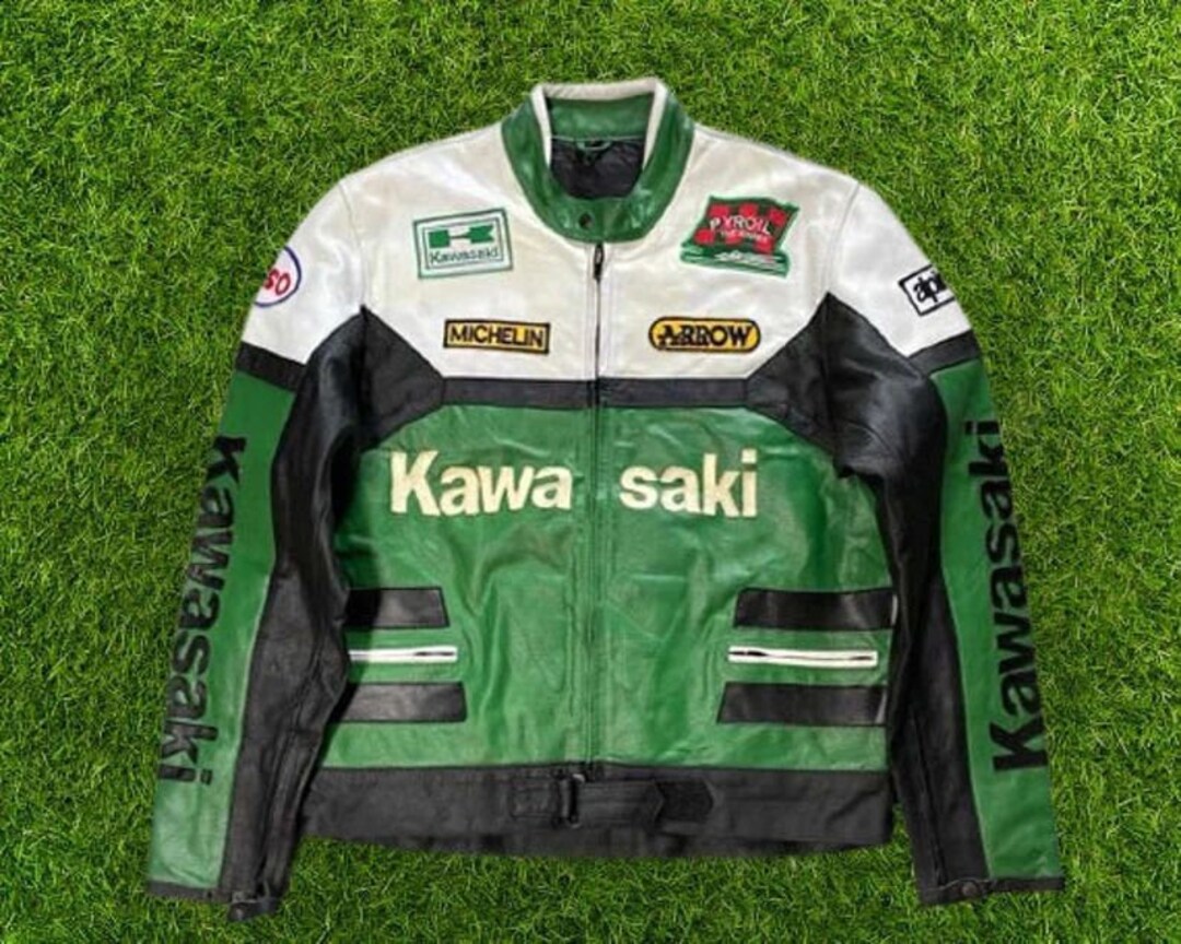 Vintage Kawasaki Ninja Racer Leather Jacket Cafe Racer Handmade Quilted ...
