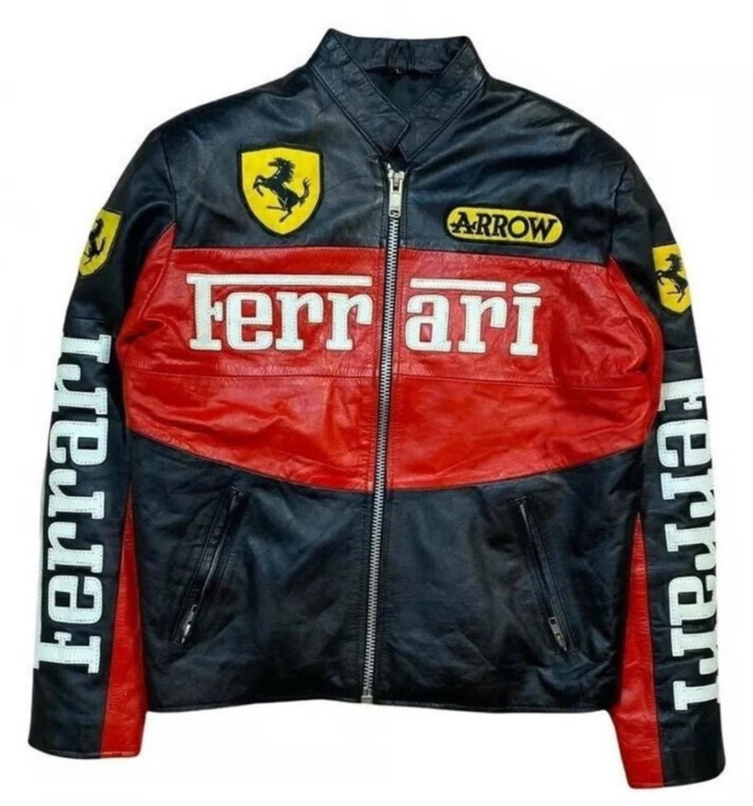 F1 Ferrari Racing Jacket With Leather, Front Zipper, Bomber Jacket, F1 ...