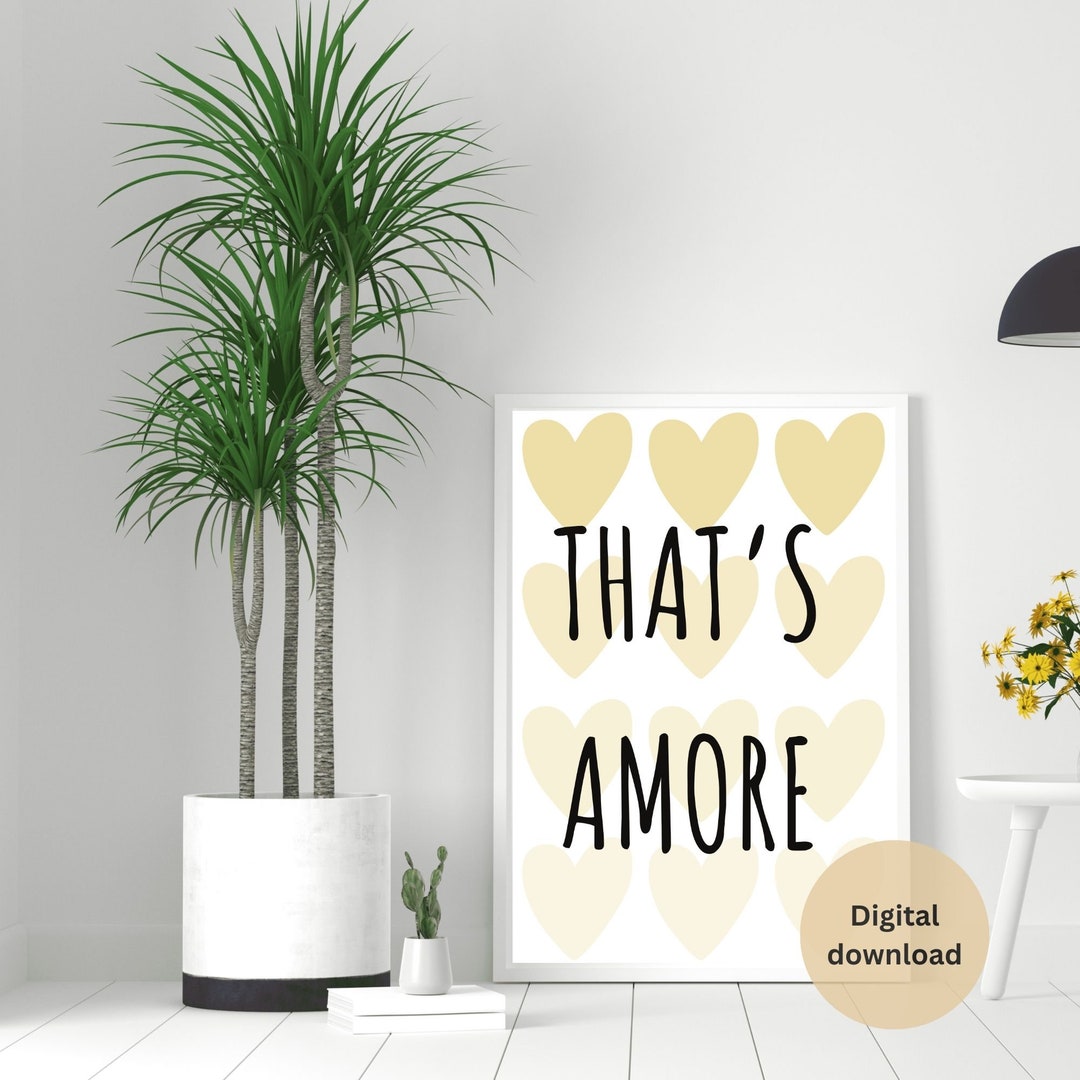 That’s Amore Quote Printable Wall Art, Yellow Heart Pattern Instant ...
