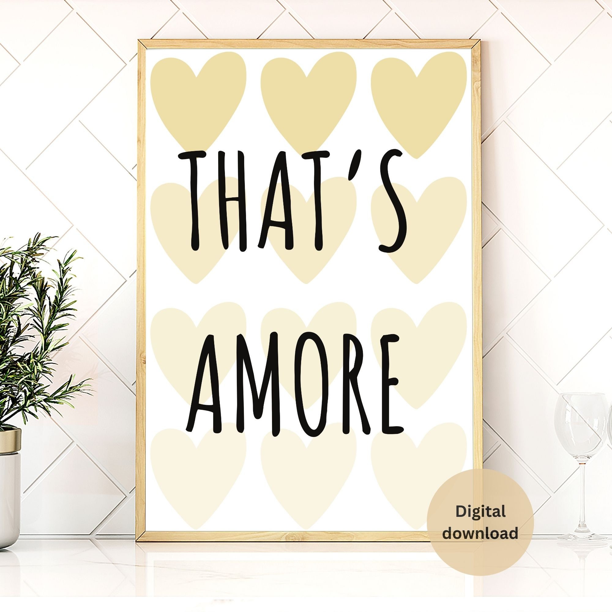 That’s Amore Quote Printable Wall Art, Yellow Heart Pattern Instant ...