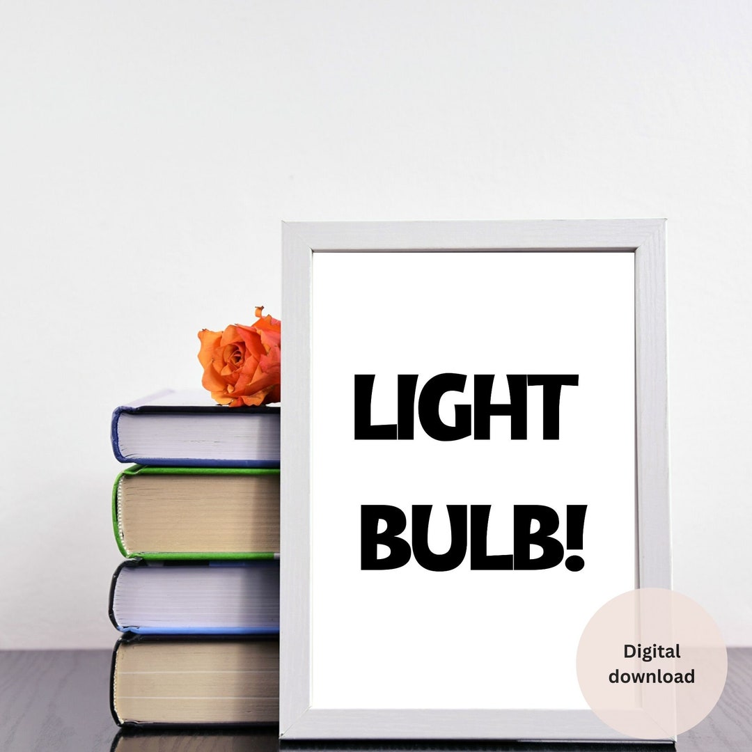 Light Bulb Funny Typography Printable Wall Art, Neutral Minimalist ...