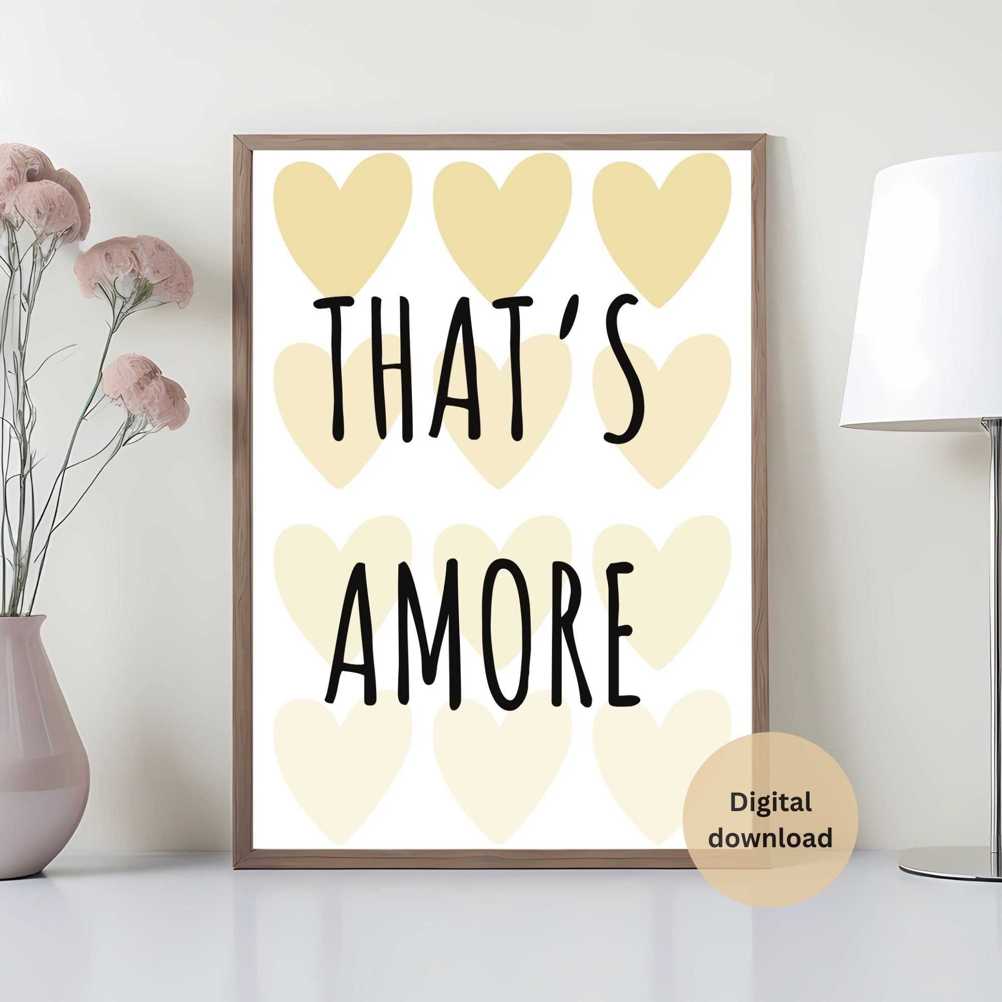 That’s Amore Quote Printable Wall Art, Yellow Heart Pattern Instant ...