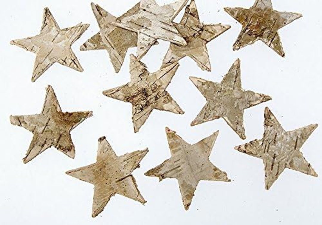 Natural Wooden 2.5cm Birch Stars Gold / Silver / Natural White Hanging ...