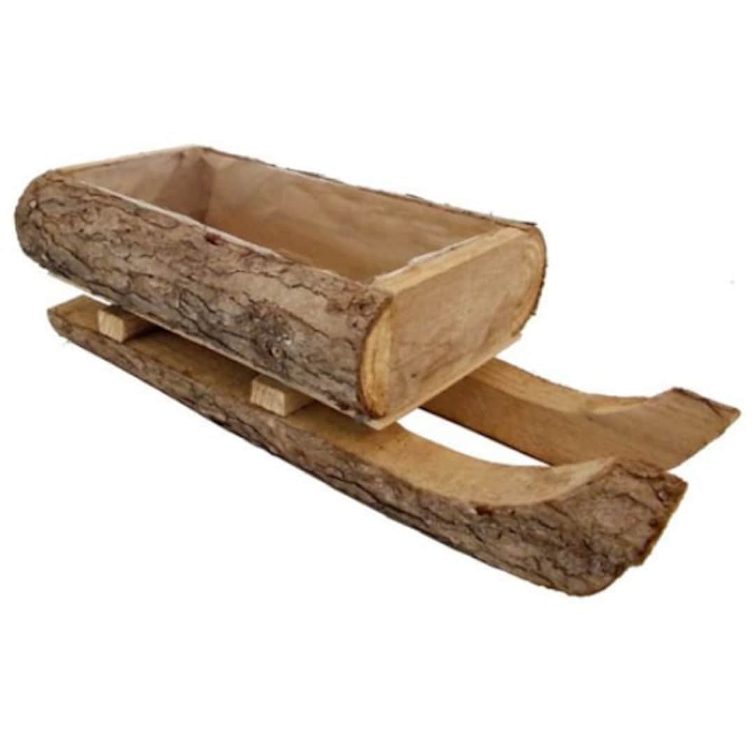 Handmade Christmas Wooden Sledge Sleigh Natural Planter 32cm Xmas ...