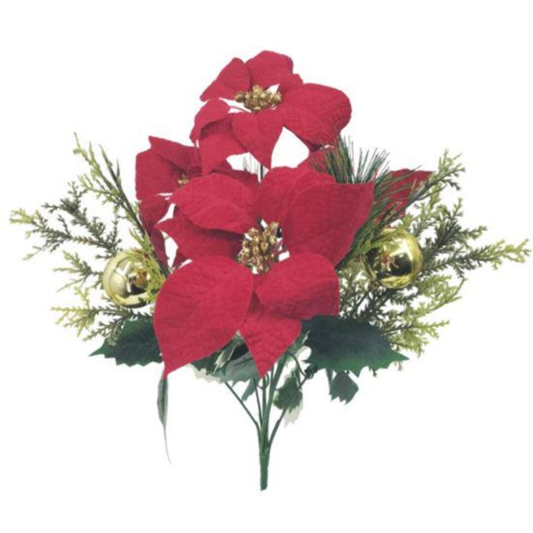Christmas Mixed Poinsettia Bauble Bush Red Gold Festive Deco Xmas ...