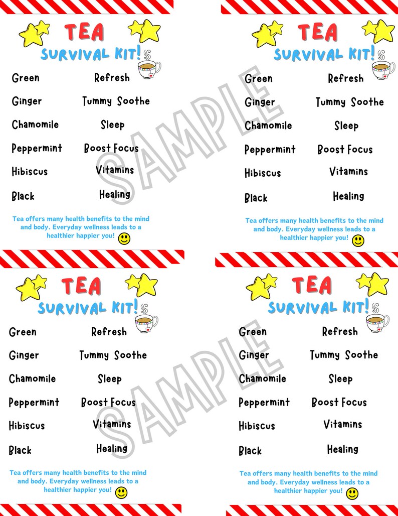 Tea Survival Kit Gift Tag: Summer Tea Lover Printable (digital Download ...