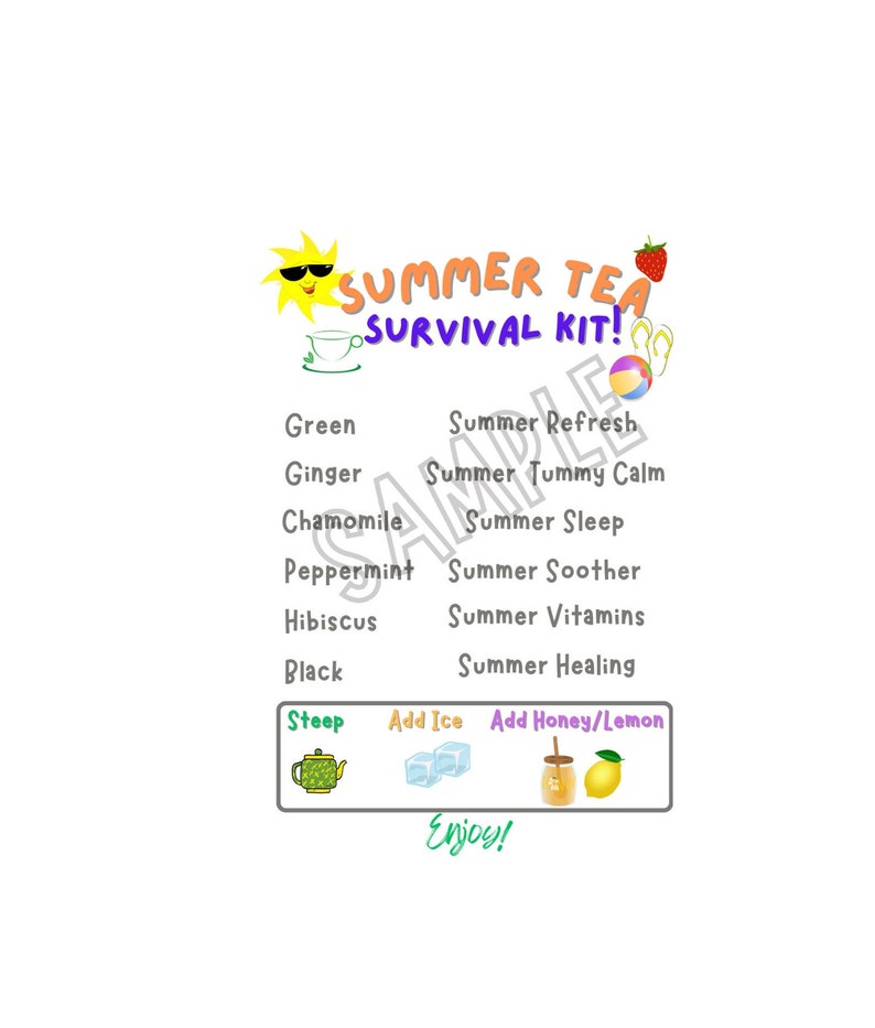Tea Survival Kit Gift Tag: Summer Tea Lover Printable (digital Download ...
