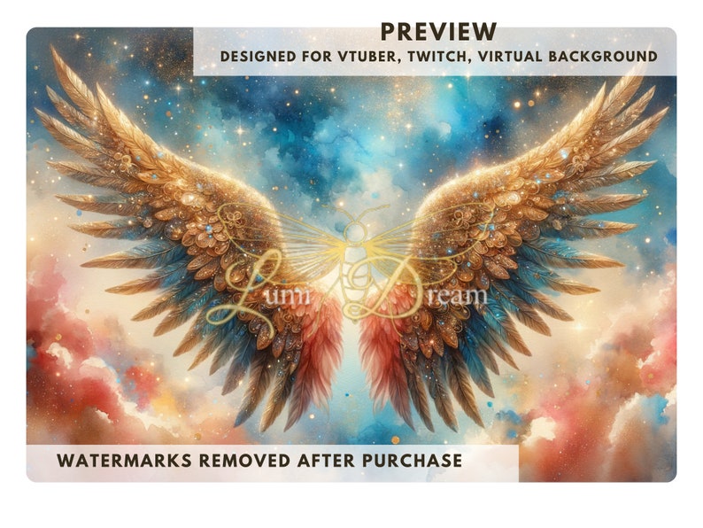 Glitter Dreamy Angel Wings, Digital Desktop Wallpaper Vtuber ...