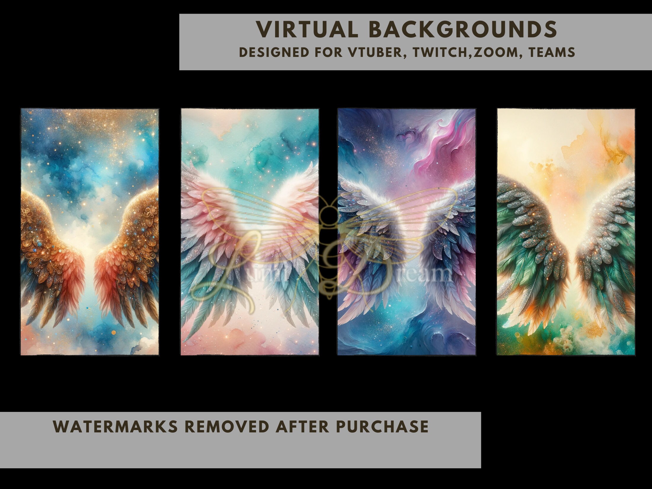 Glitter Dreamy Angel Wings, Digital Desktop Wallpaper Vtuber ...