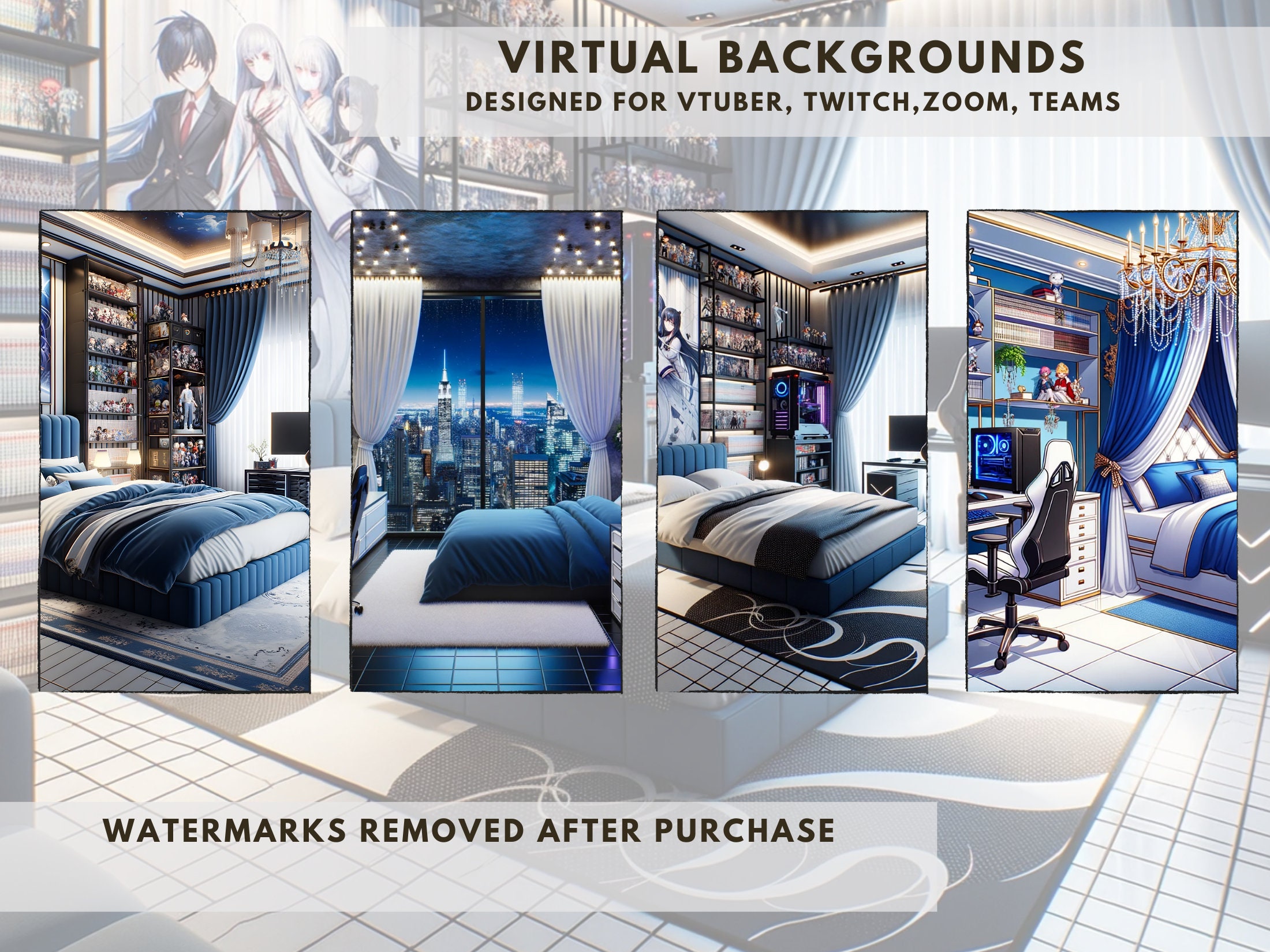 Anime Modern Bedroom, Vtuber, Twitch, Zoom, Teams Virtual Background ...