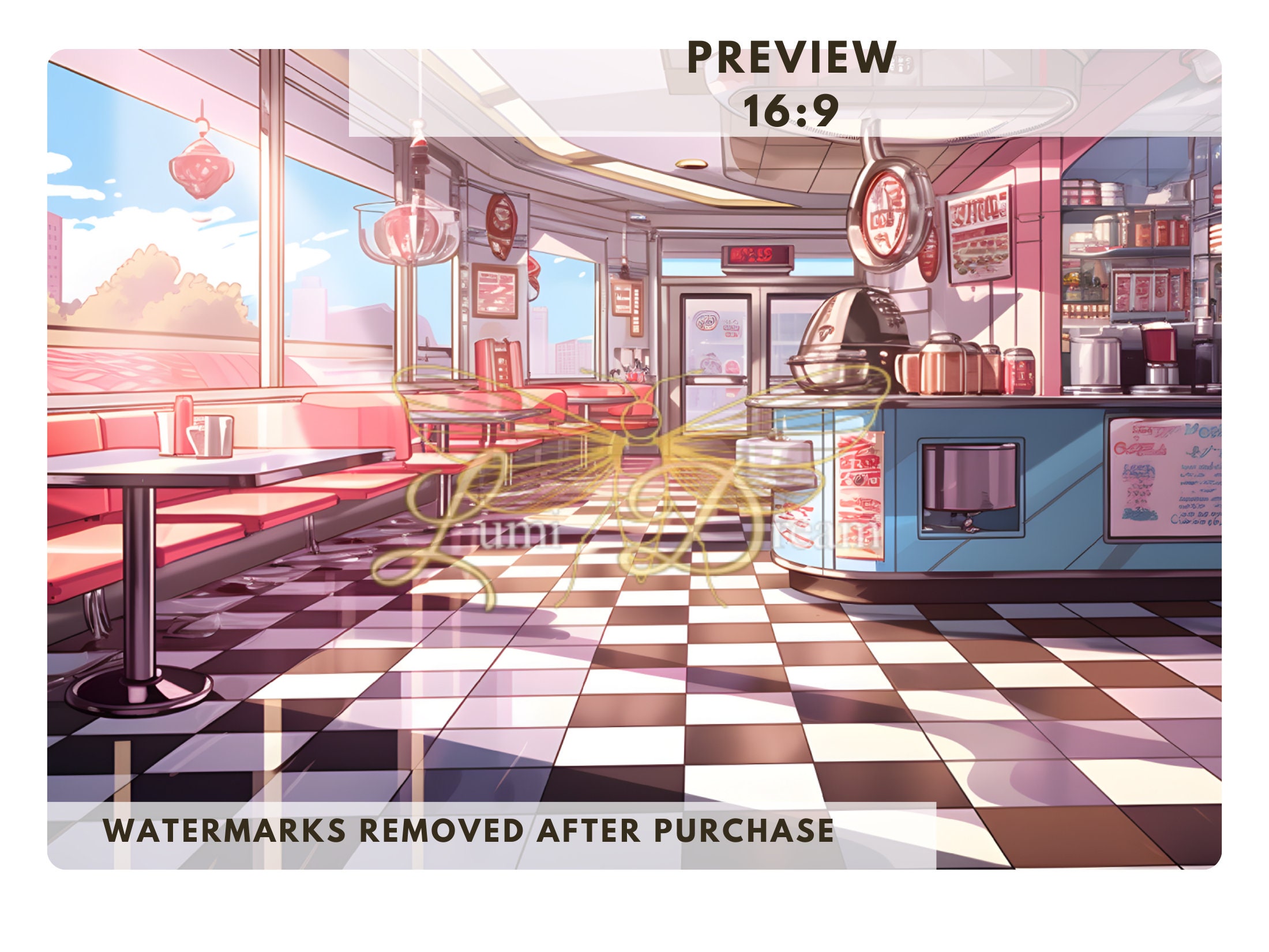 Anime Retro Diner Cafe, Vtuber Background, Teams, Zoom, Twitch, Twitch ...
