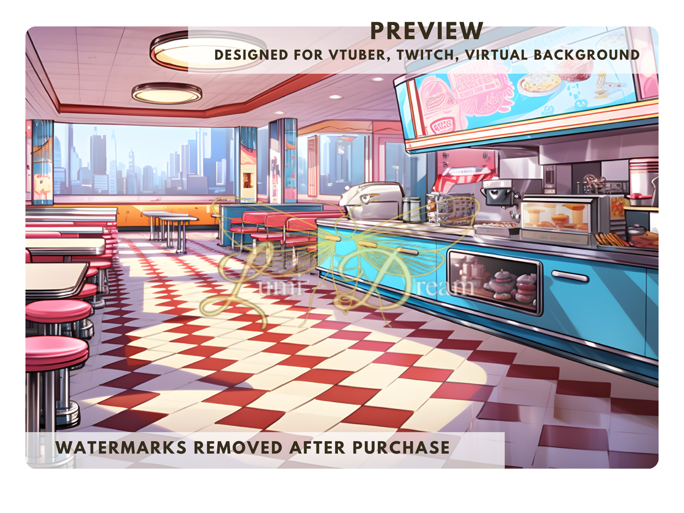 Anime Retro Diner Cafe, Vtuber Background, Teams, Zoom, Twitch, Twitch ...