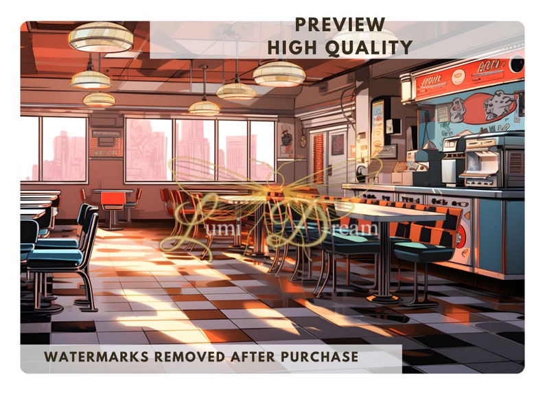 Anime Retro Diner Cafe, Vtuber Background, Teams, Zoom, Twitch, Twitch ...