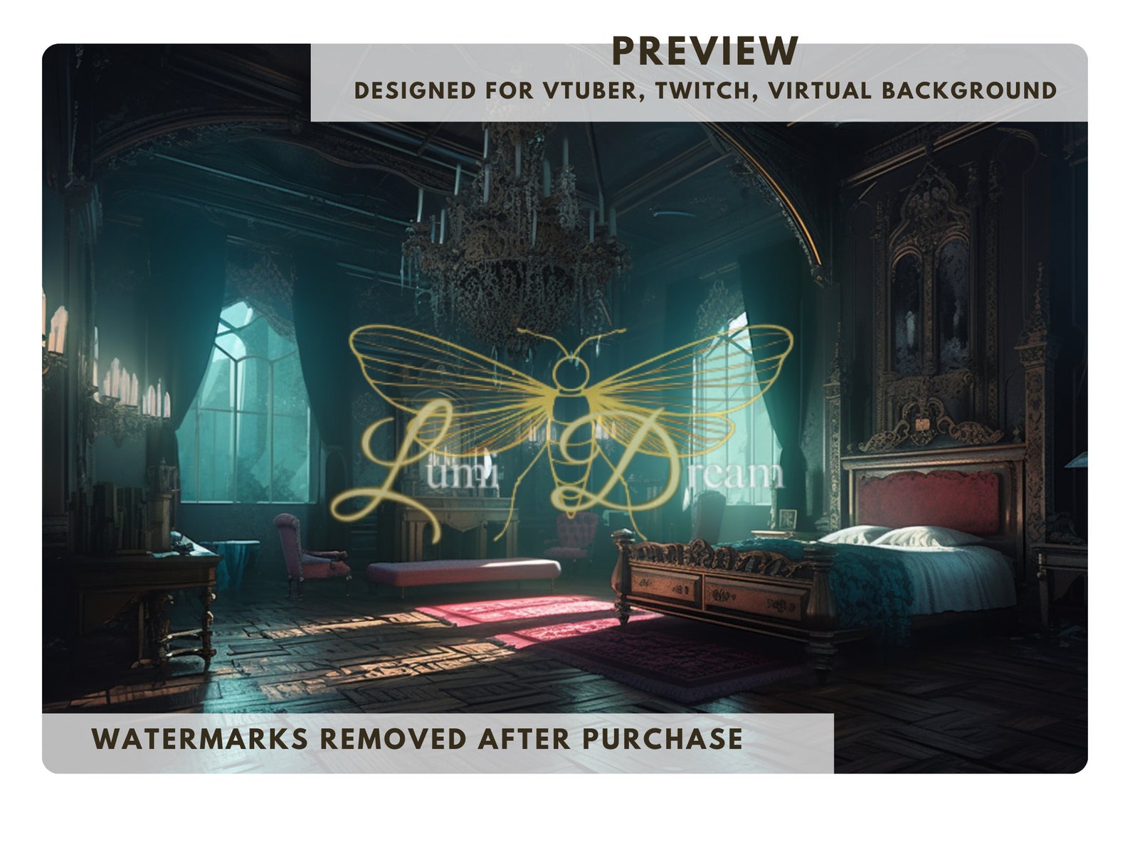 Gothic Bedroom at Twilight, Vtuber Virtual Background for Zoom, Teams ...