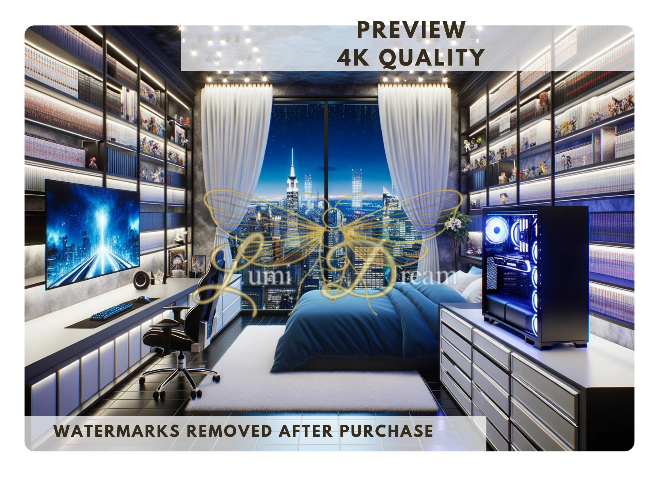 Anime Modern Bedroom, Vtuber, Twitch, Zoom, Teams Virtual Background ...
