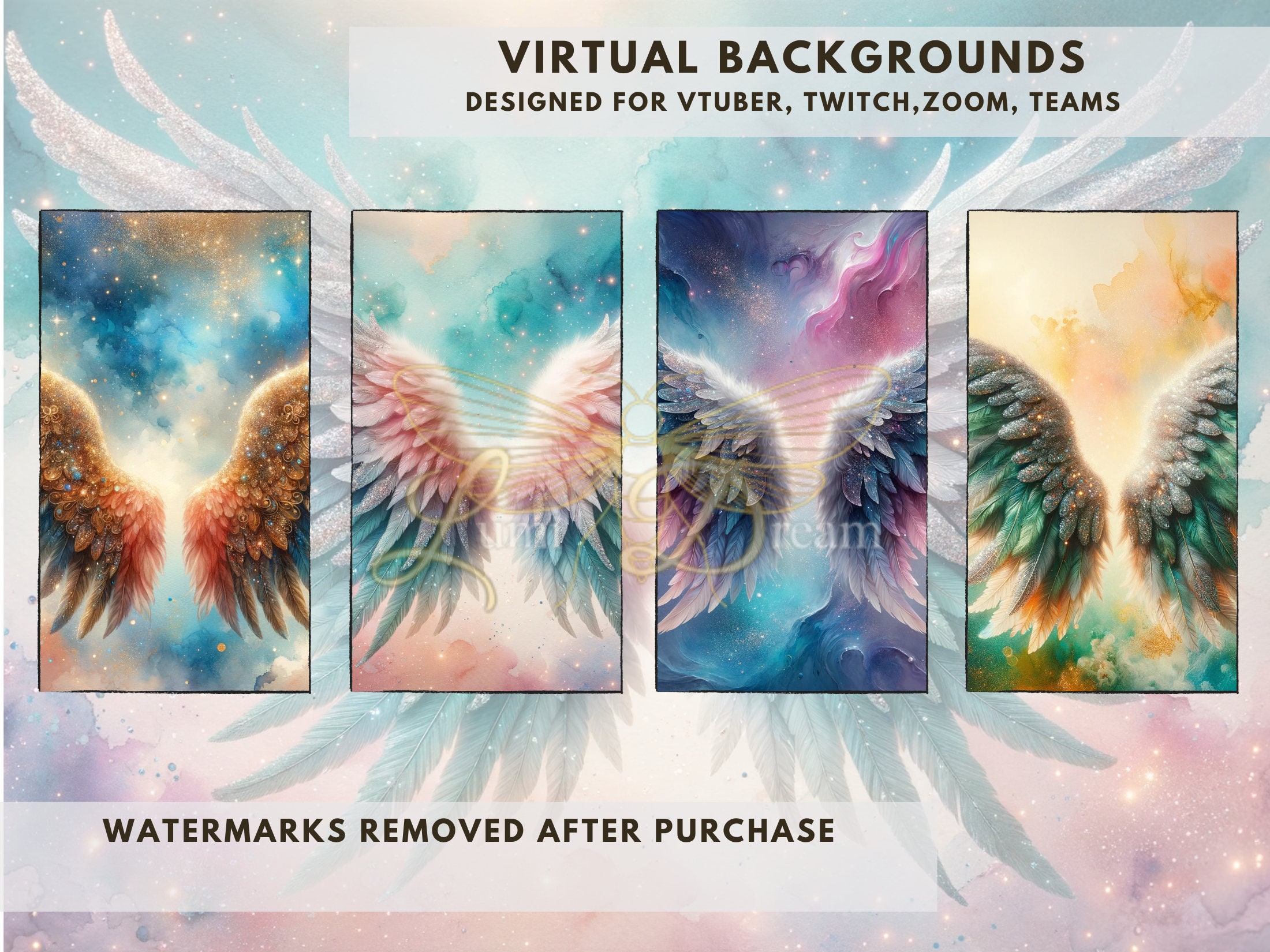 Glitter Dreamy Angel Wings, Digital Desktop Wallpaper Vtuber ...