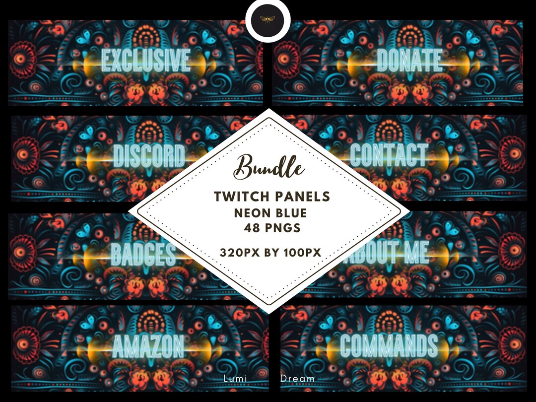 Abstract Neon Blue Twitch Stream Panels Bundle, Streaming Assets ...