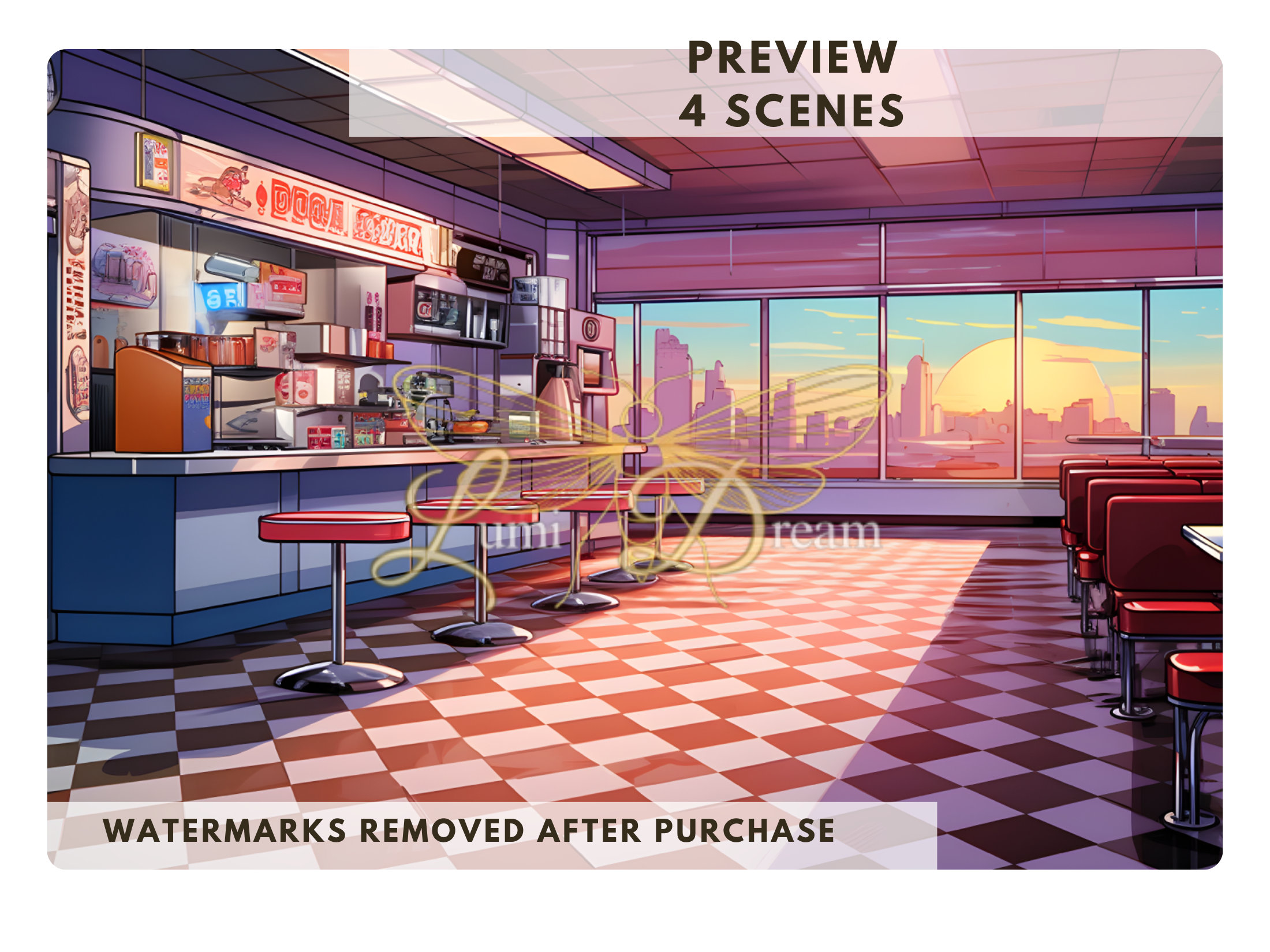 Anime Retro Diner Cafe, Vtuber Background, Teams, Zoom, Twitch, Twitch ...
