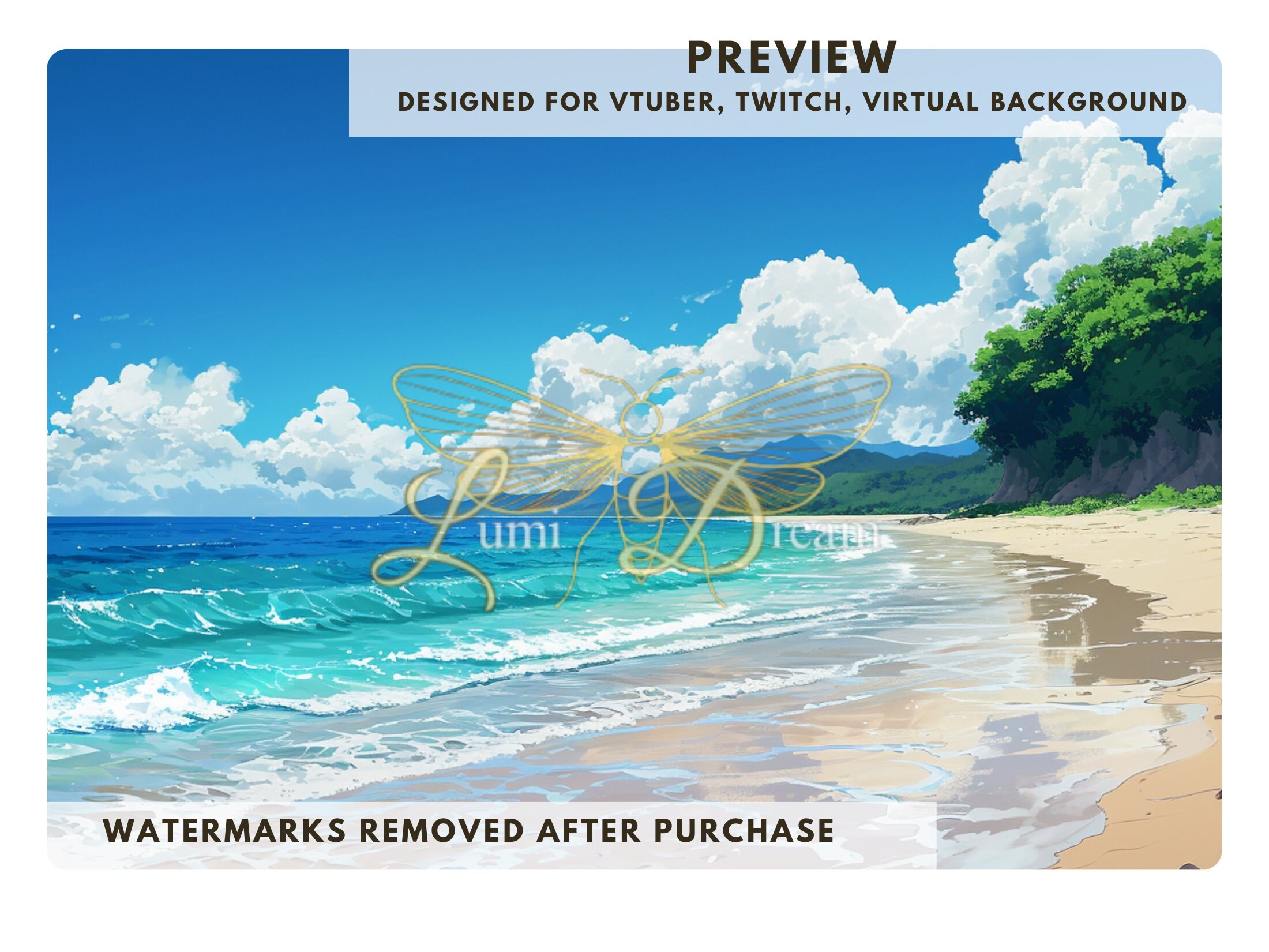 Anime Beach Landscape, Island, Vtuber Background, Twitch, Zoom, Teams ...