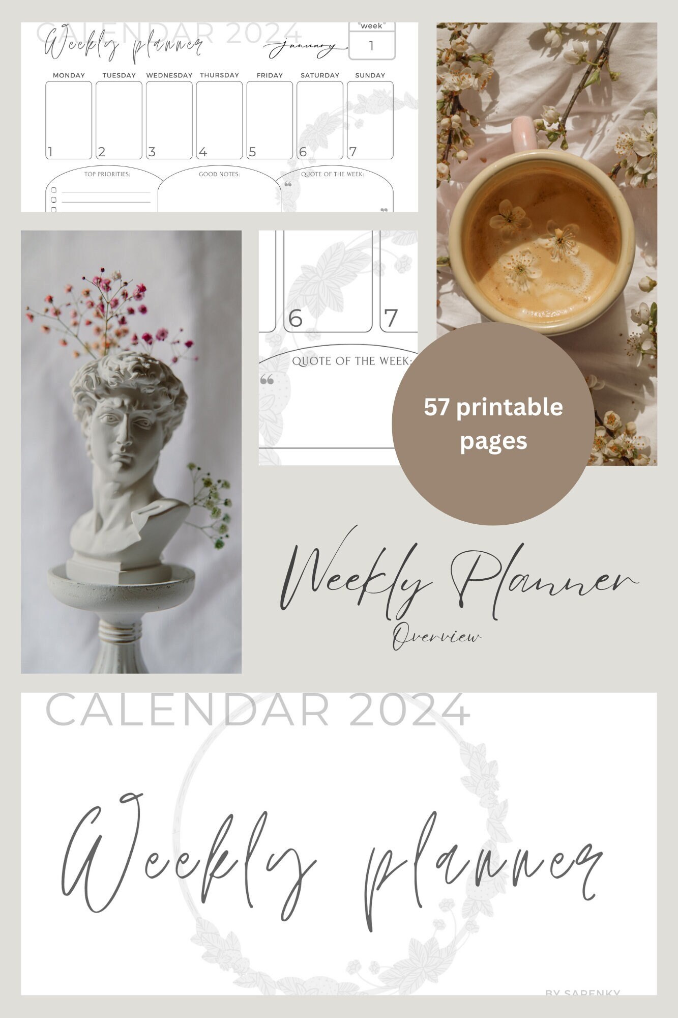 Printable Weekly Planner. Calendar 2024. - Etsy