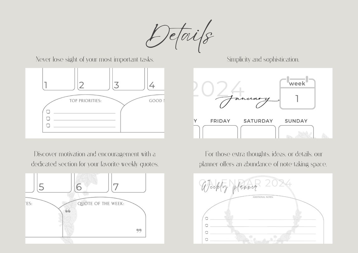 Printable Weekly Planner. Calendar 2024. - Etsy