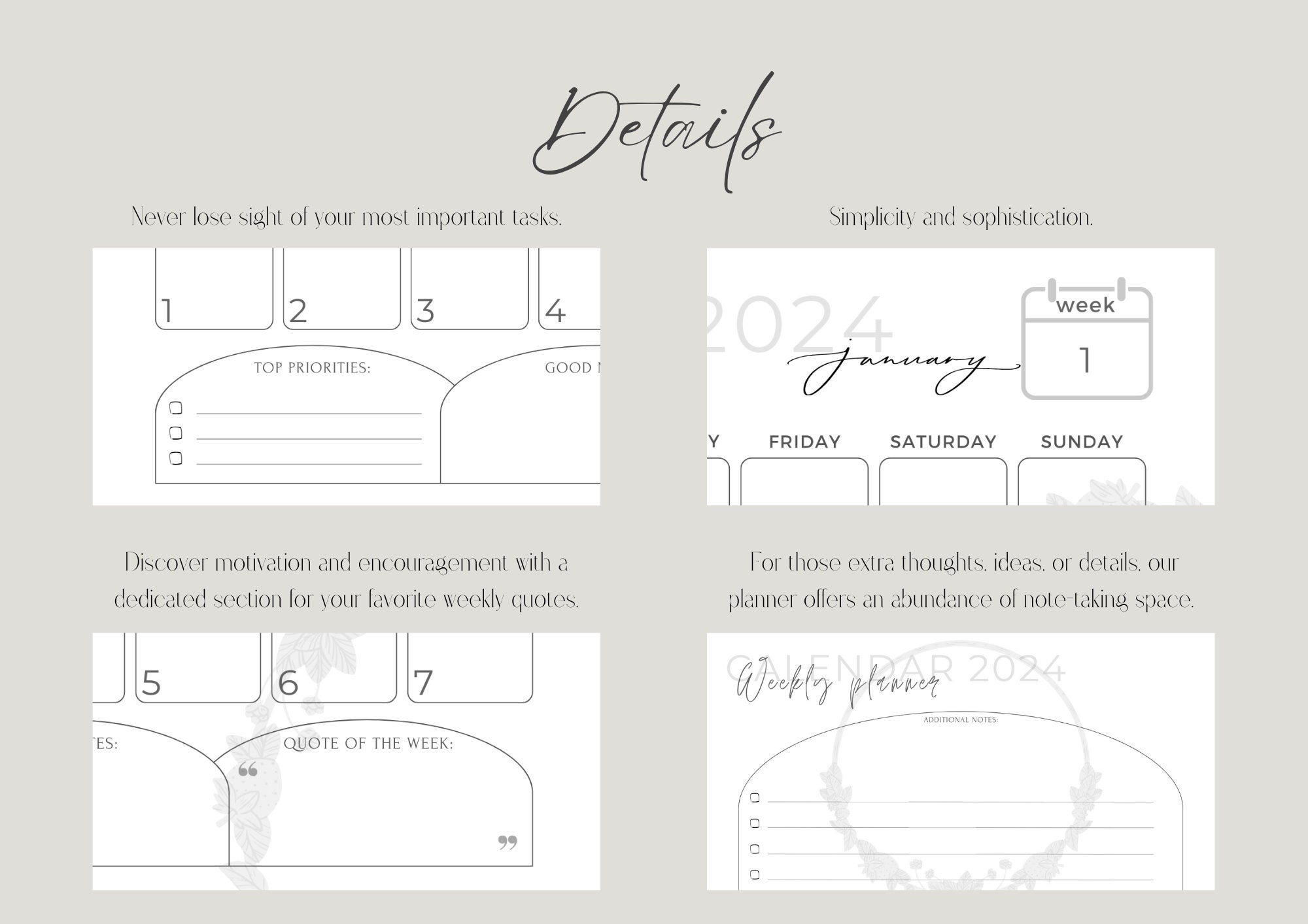 Printable Weekly Planner. Calendar 2024. - Etsy