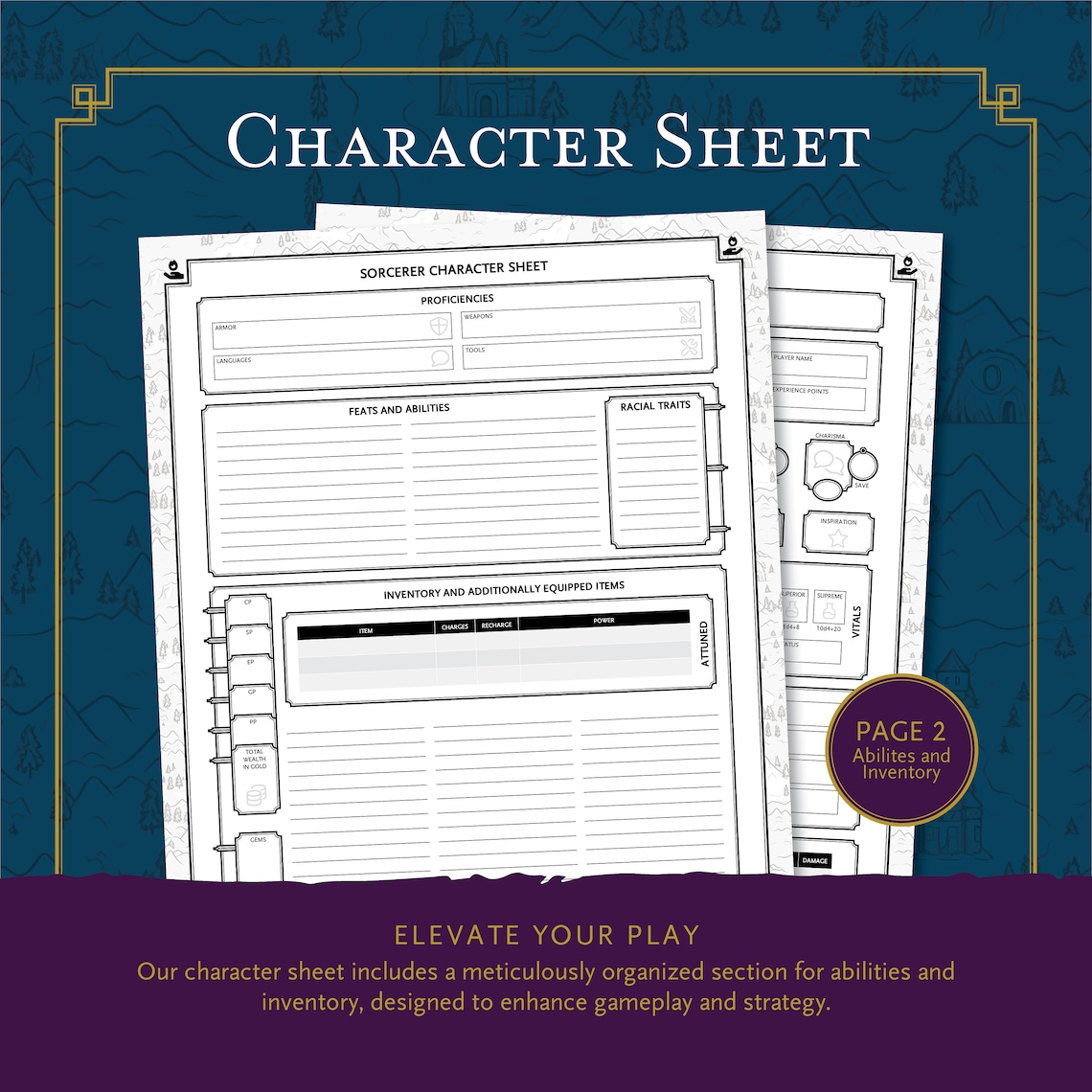 Sorcerer D&D Character Sheet DND 5E Character and Notes Sheets ...