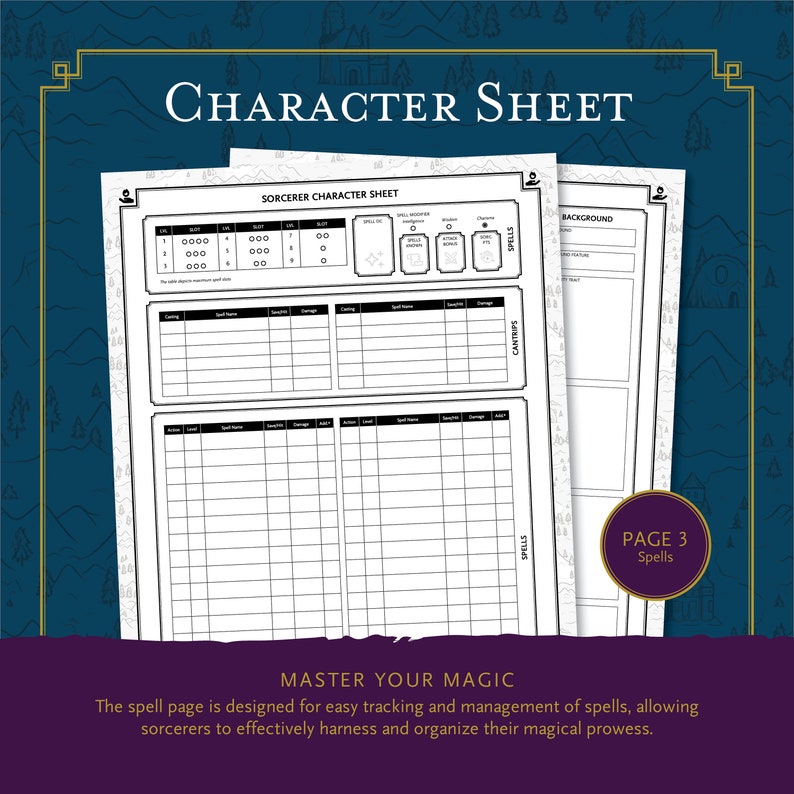 Sorcerer D&D Character Sheet DND 5E Character and Notes Sheets ...