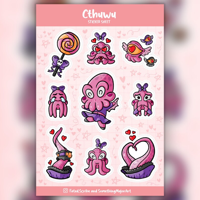 Cthulhu Vinyl Sticker Cthuwu Cute Monster Dungeons and Dragons Chibi Decal Cartoon Laptop Decals ...