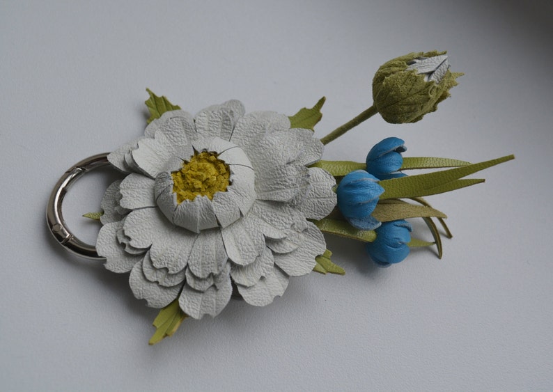 Handmade Leather Gerbera Purse Charm With Blue Bells - Etsy