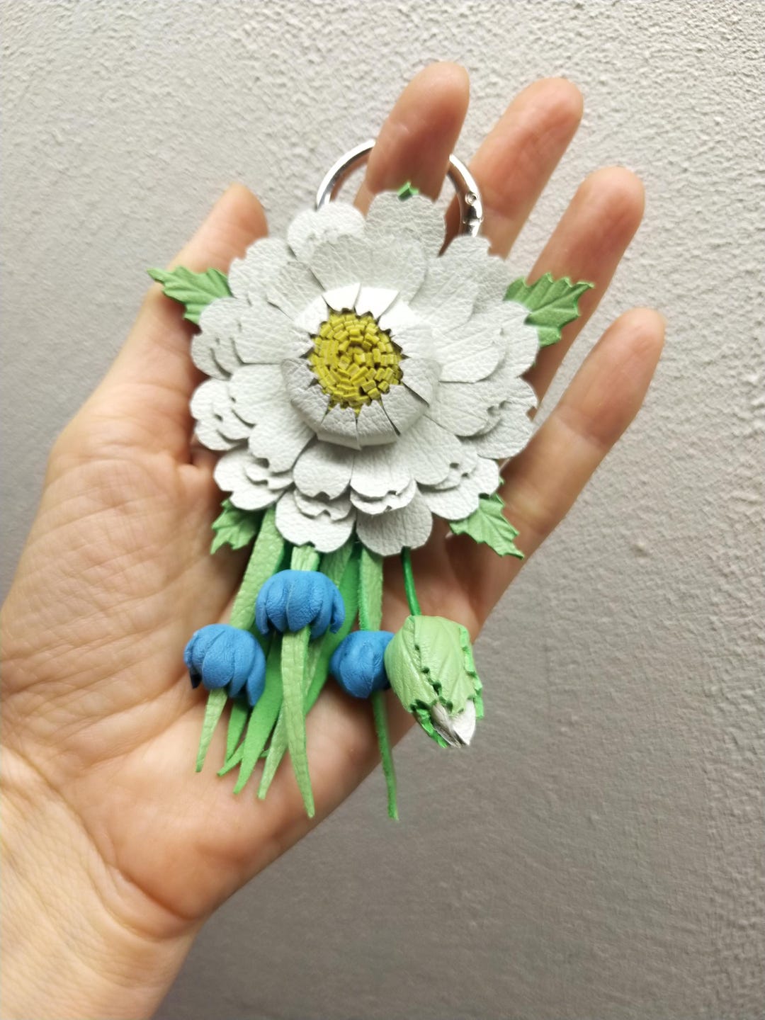 Handmade Leather Gerbera Purse Charm With Blue Bells - Etsy