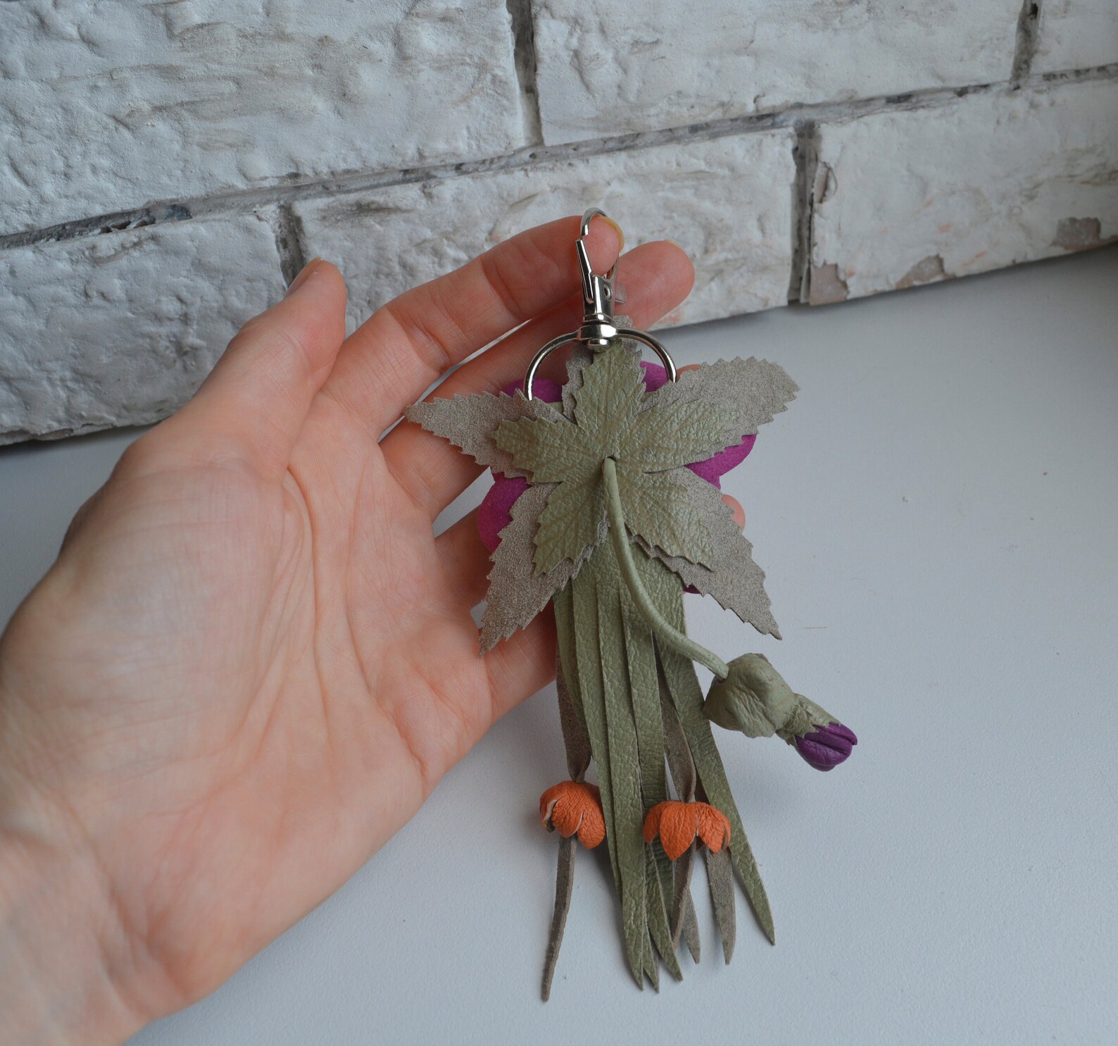 Lilac Leather Flower Keychain orangelilac Field Flowerpurse - Etsy